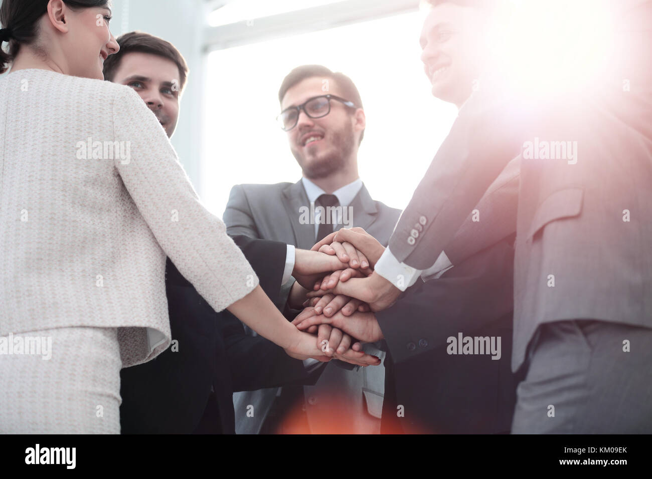 concept of confidence in each other: business team standing with Stock ...