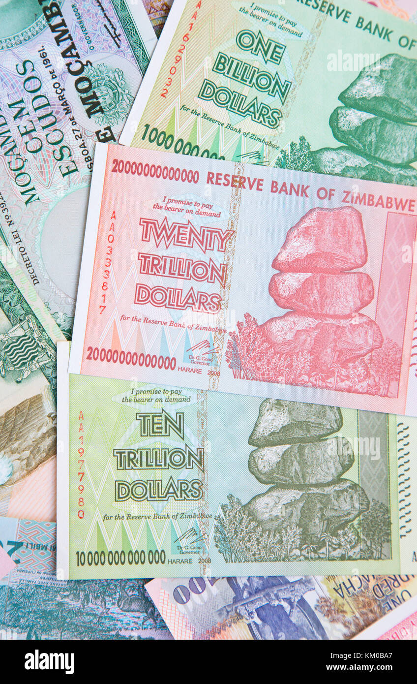Trillion range banknotes of Zimbabwe after hyperinflation Stock Photo ...