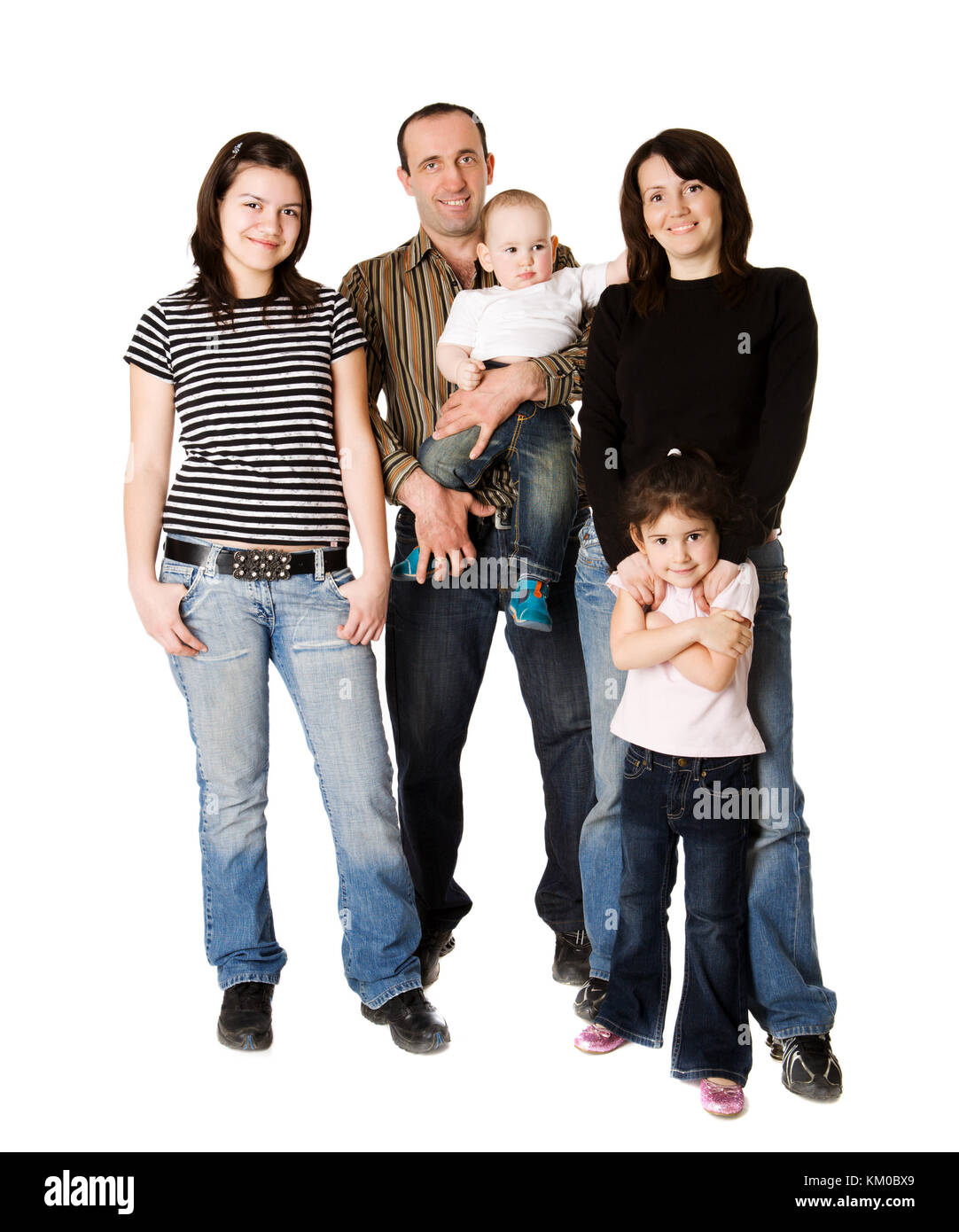 Happy Family with three kids together isolated on white Stock Photo - Alamy