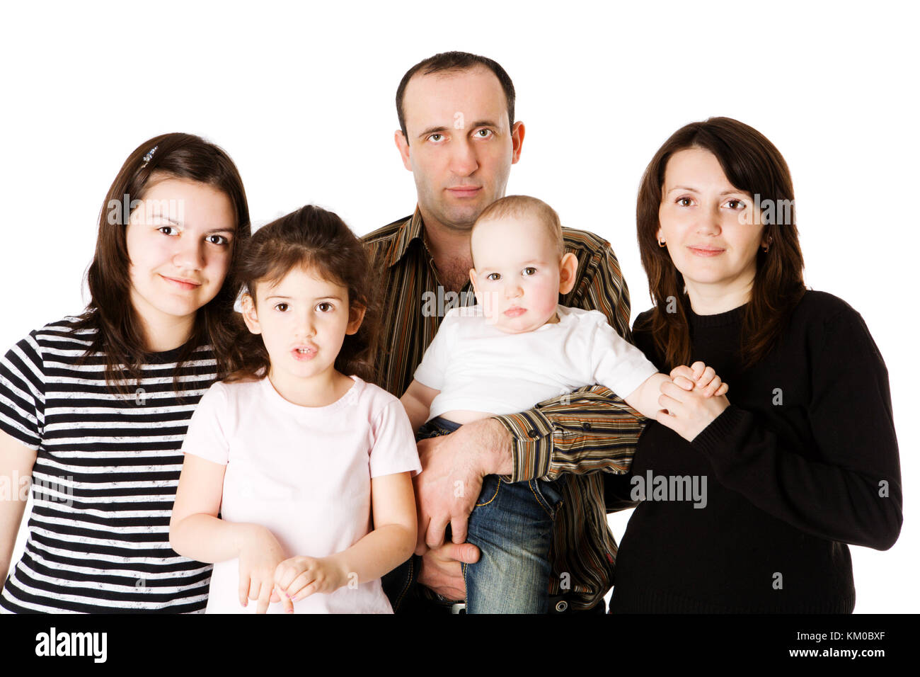 Happy Family with three kids together isolated on white Stock Photo - Alamy