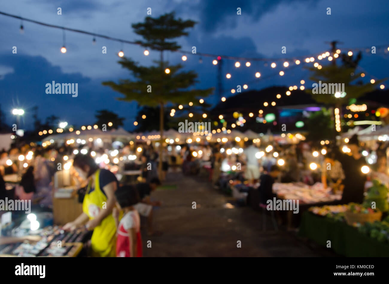 Abstract Blur Festival Events Market Outdoor With People walking night ...