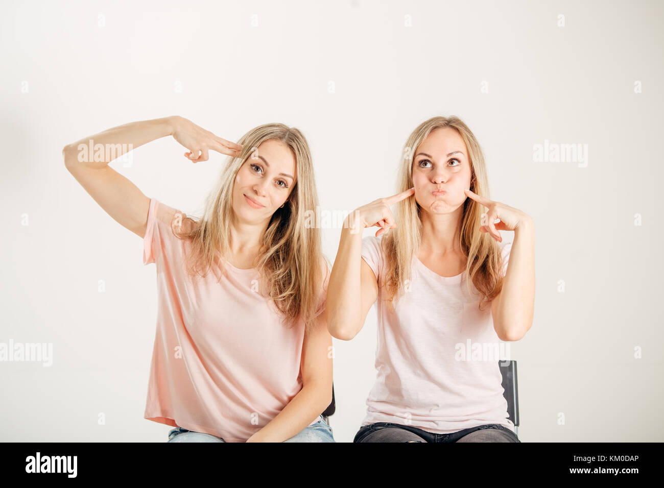 Funny young woman crazy shouting scream to another one Stock Photo - Alamy