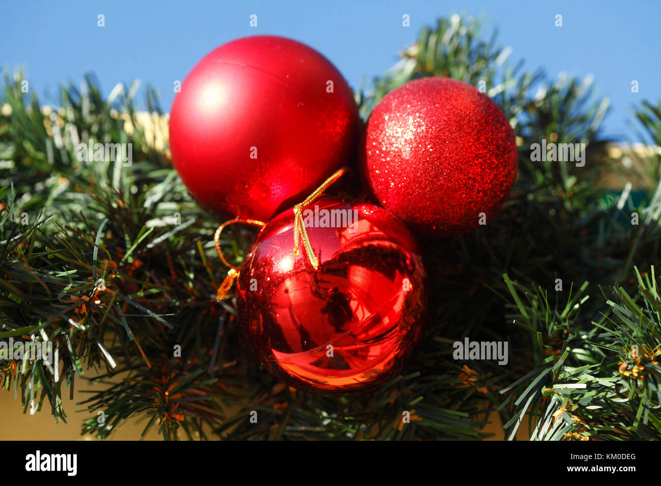 red Christmas tree balls, Christmas decoration Stock Photo - Alamy