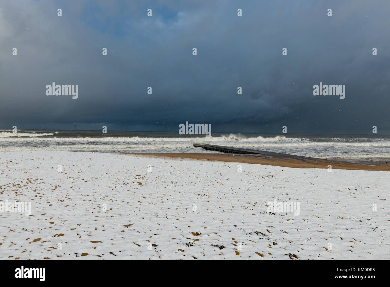 Snow on the Beach, Blyth, Northumberland Stock Photo - Alamy