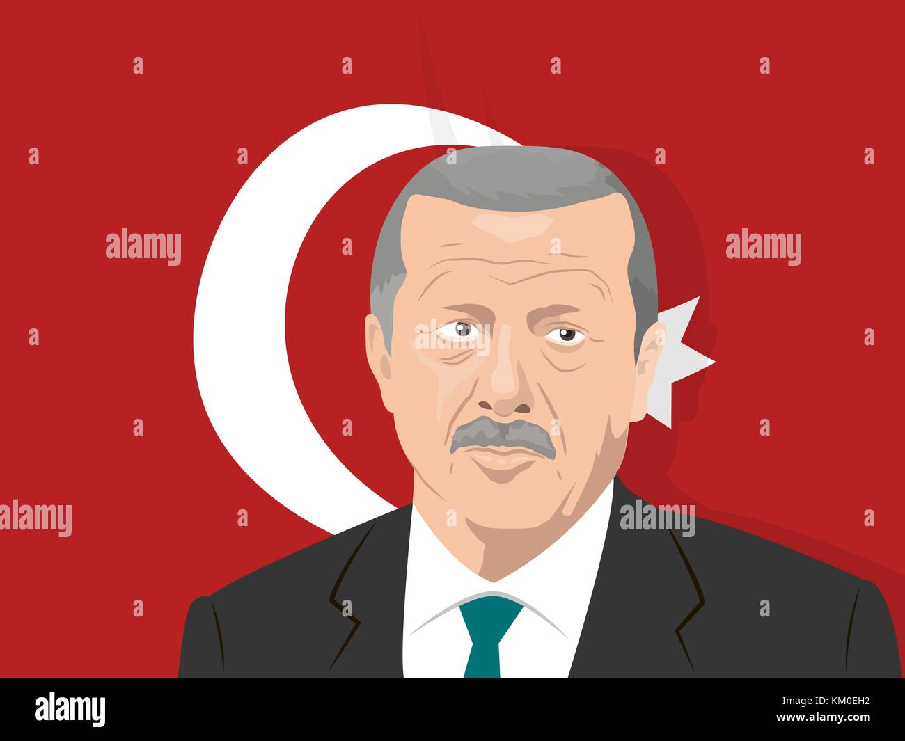 02.12.2017 Editorial illustration of Recep Tayyip Erdogan portrait ...