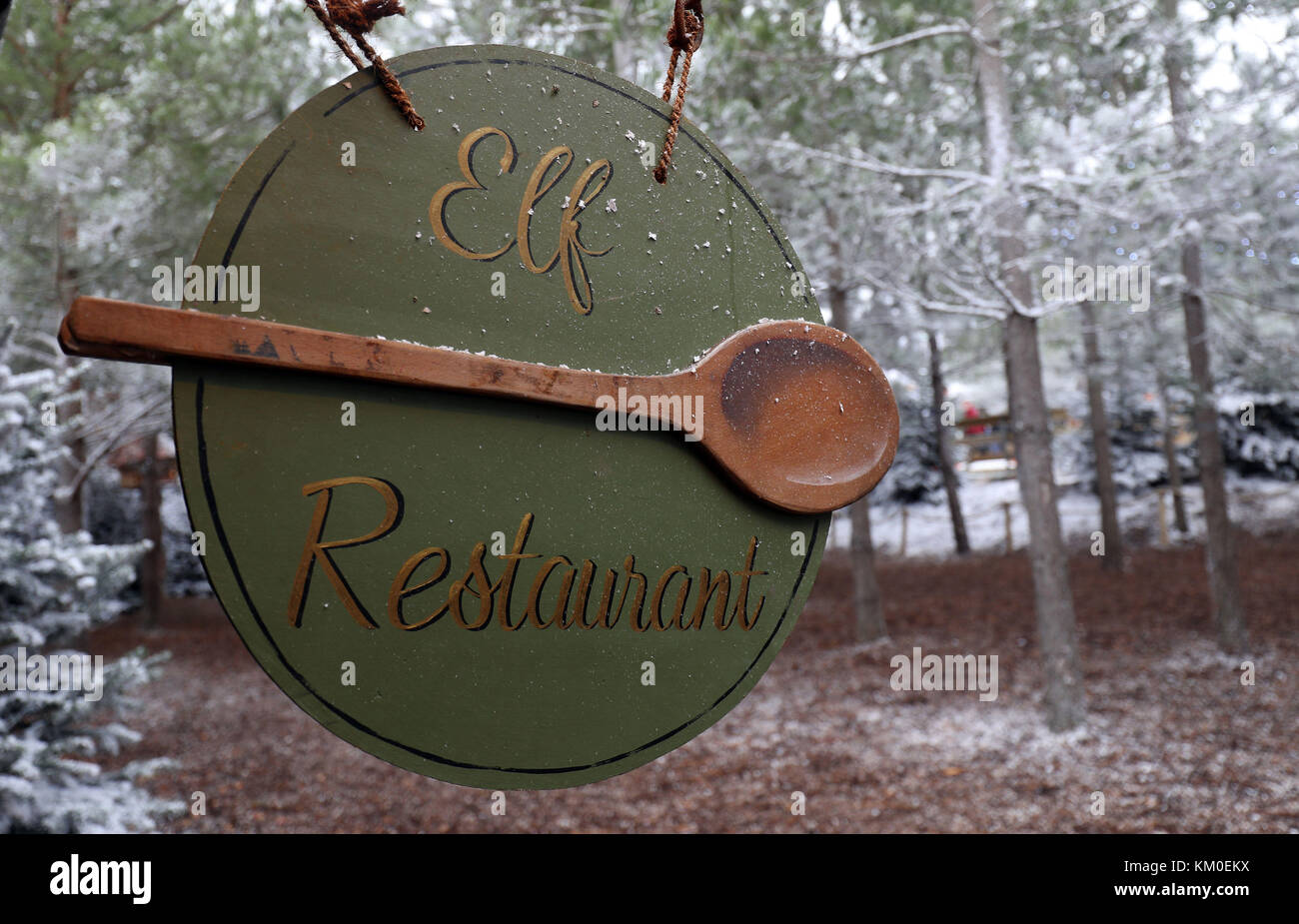 A sign for the Elf Restaurant at the 'Arctic' wonderland of LaplandUK ...