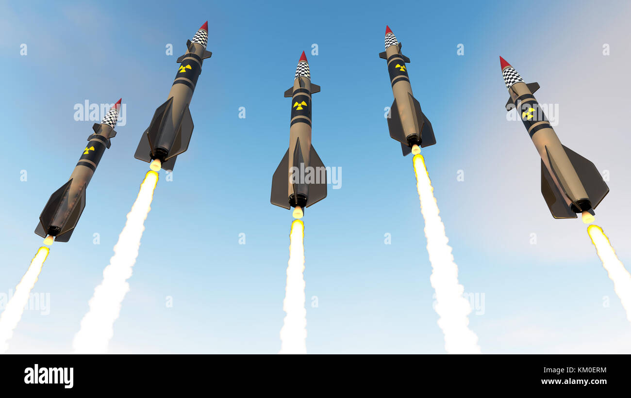Nuclear missiles in the sky background. 3D render Stock Photo - Alamy