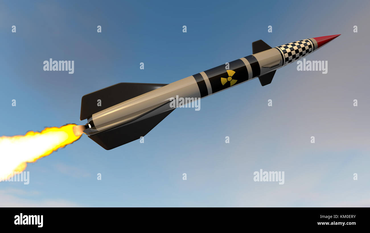 Nuclear missile in the sky background. 3D render Stock Photo - Alamy