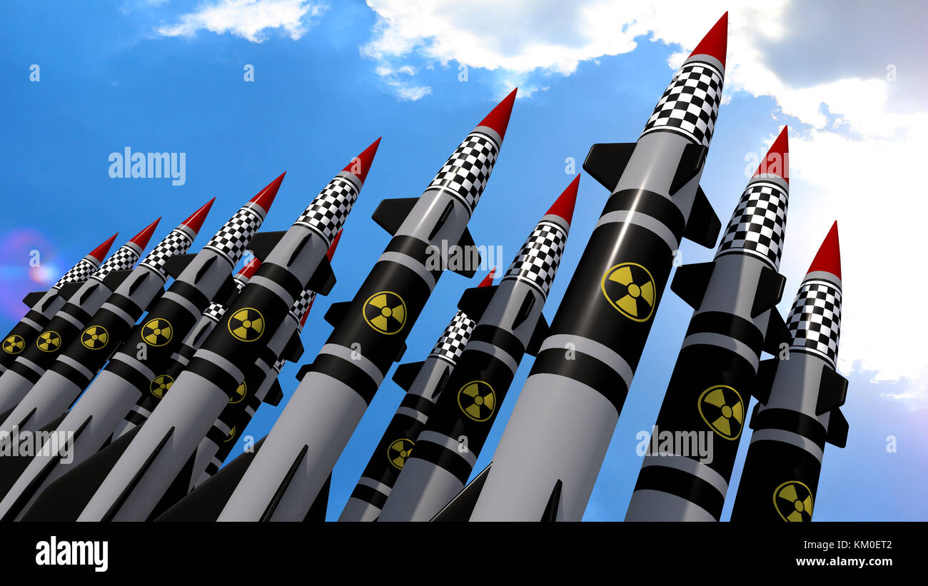 Nuclear missiles in the sky background. 3D render Stock Photo - Alamy