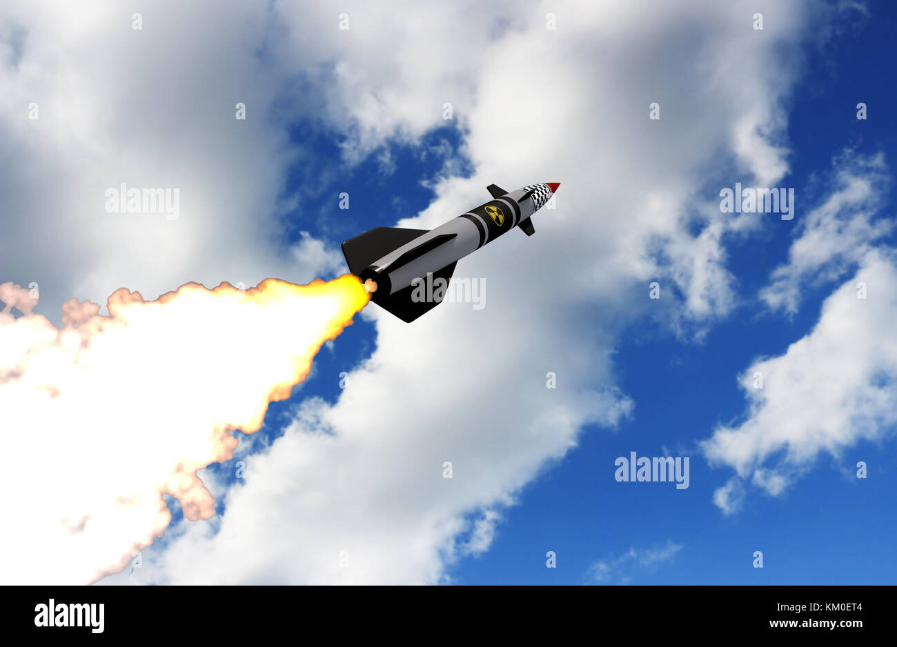Nuclear missile in the sky background. 3D render Stock Photo - Alamy