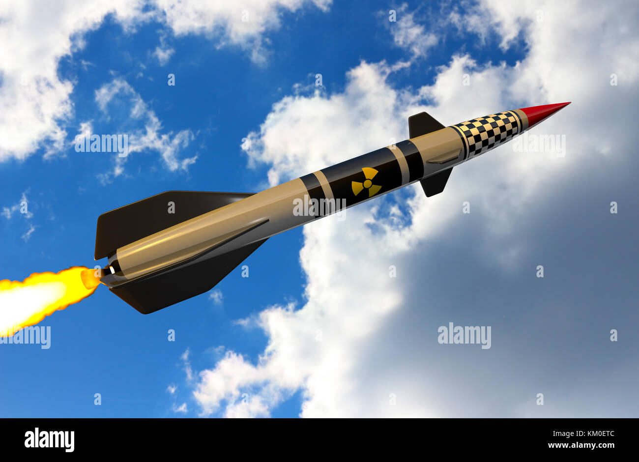 Nuclear missile in the sky background. 3D render Stock Photo - Alamy