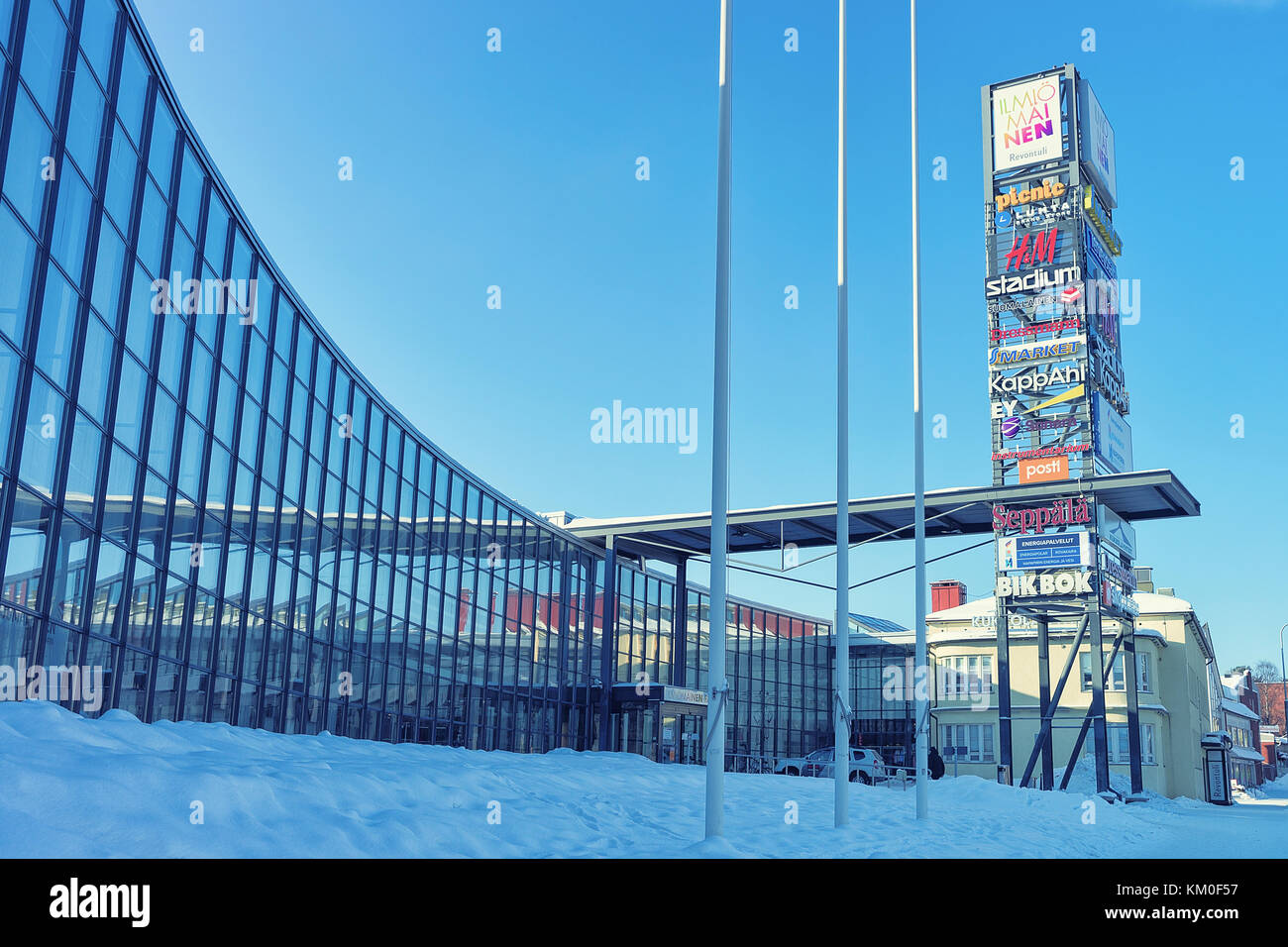 Rovaniemi, Finland - March 1, 2017: Entrance at Glass shopping center ...