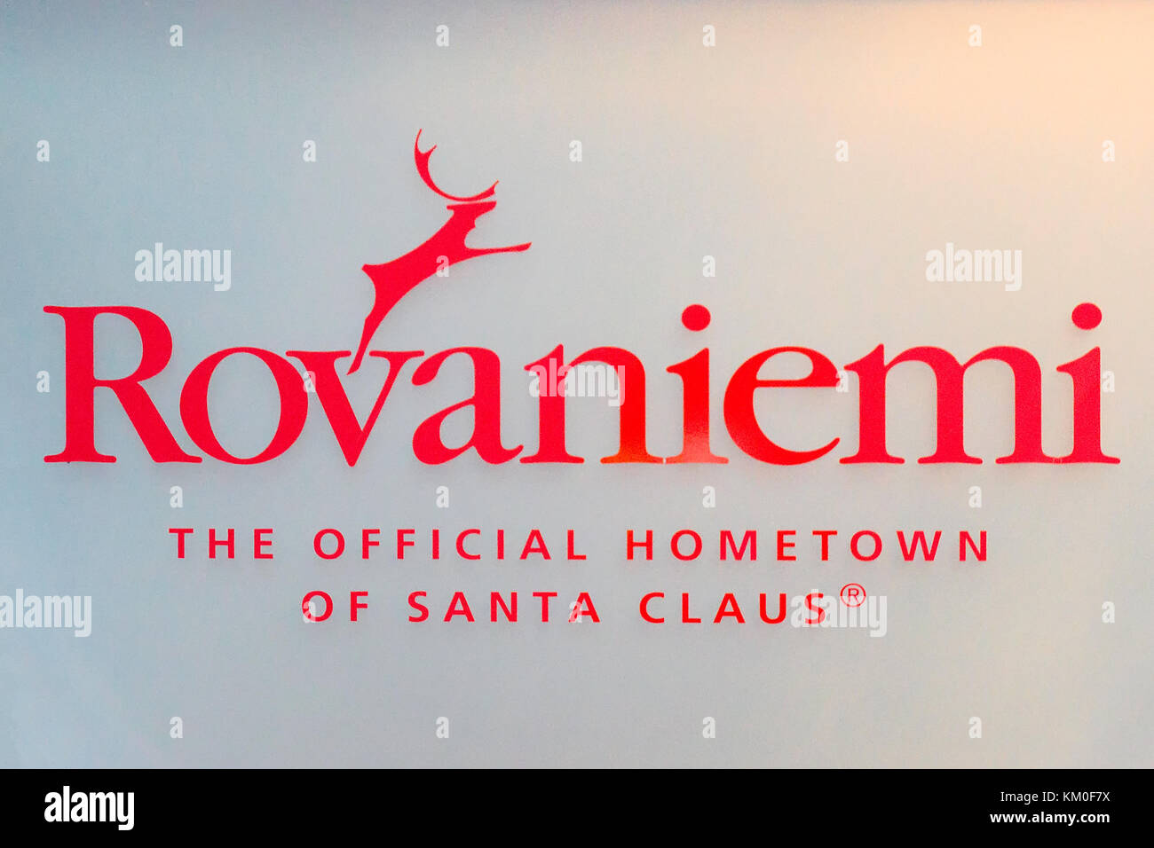 Rovaniemi, Finland - March 1, 2017: The official hometown of Santa Claus Sign in Rovaniemi ...