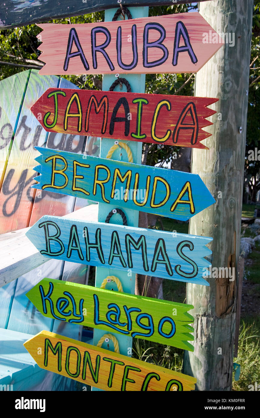 Fun directional sign in the Florida Keys Stock Photo - Alamy
