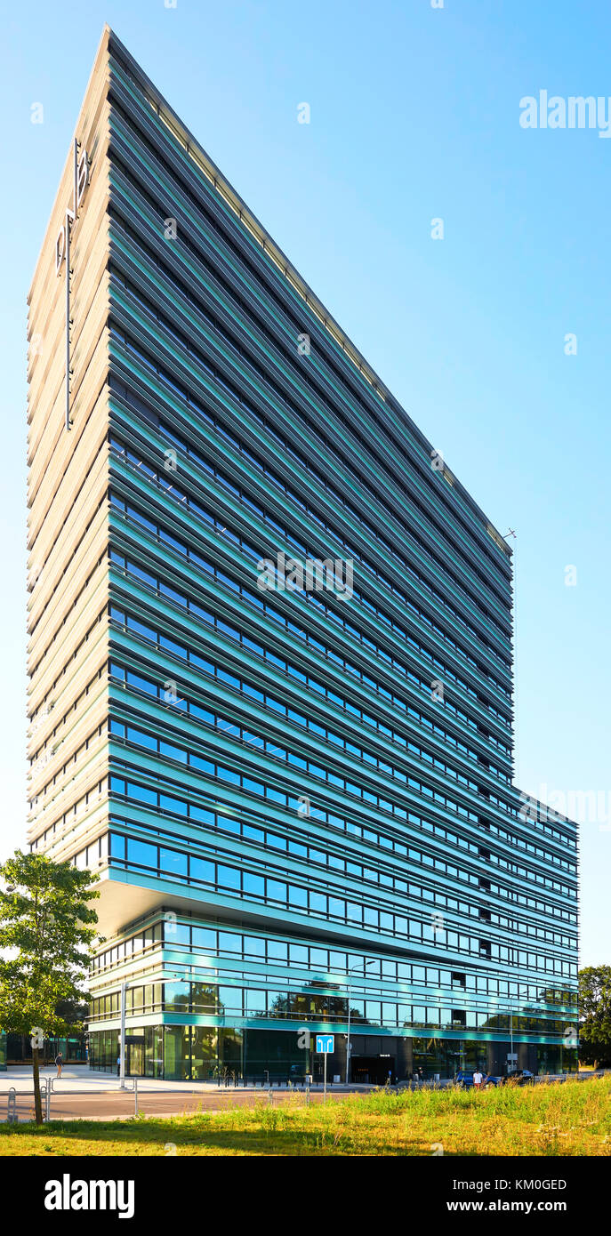 Vilnius, Lithuania - August 8, 2017: Street view with modern steel and ...