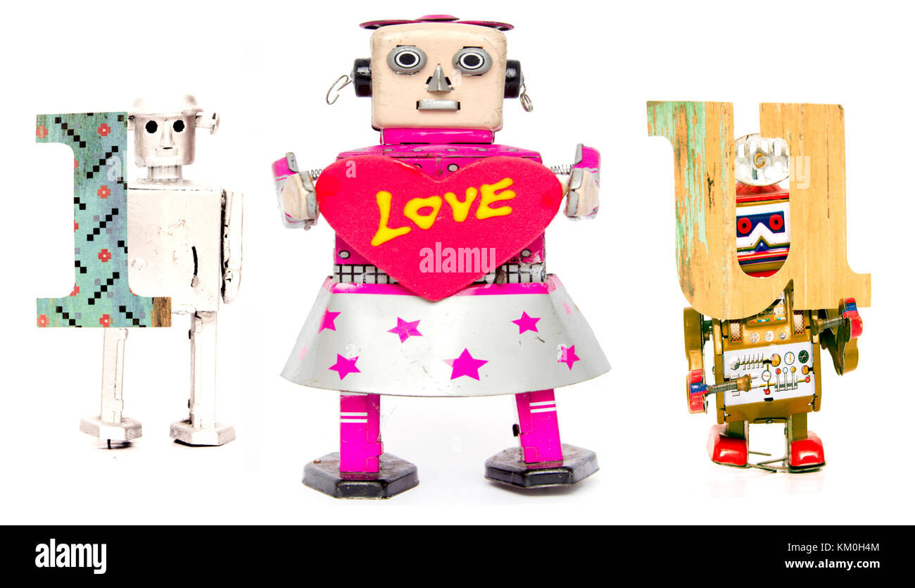i love you robot toys isolated on white Stock Photo - Alamy