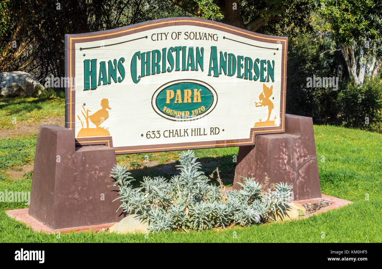 colorful welcome sign at Hans Christian Andersen Park in Solvang ...