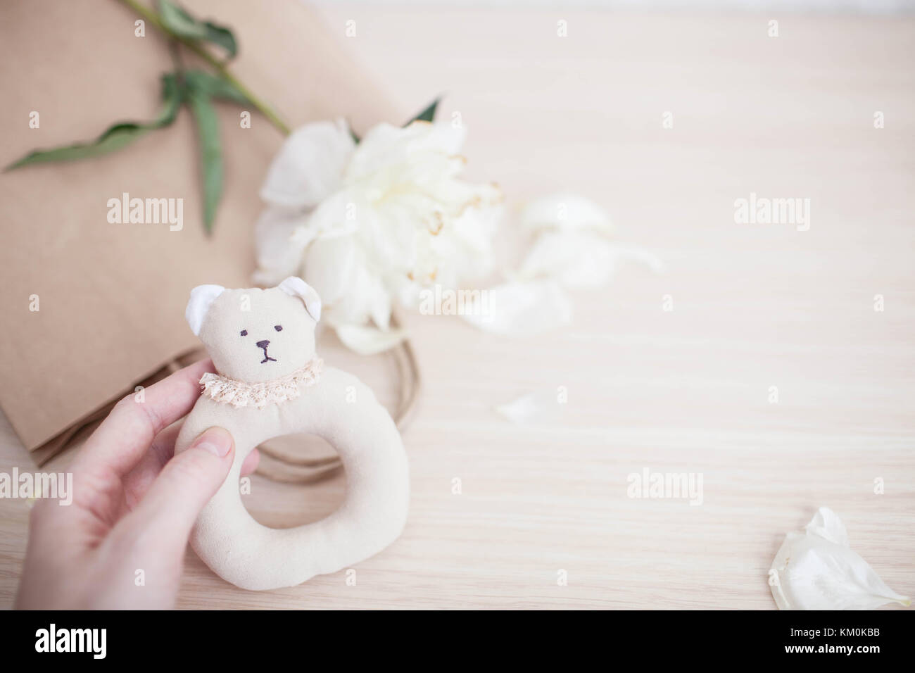 Soft rattle is handmade on white background Stock Photo - Alamy