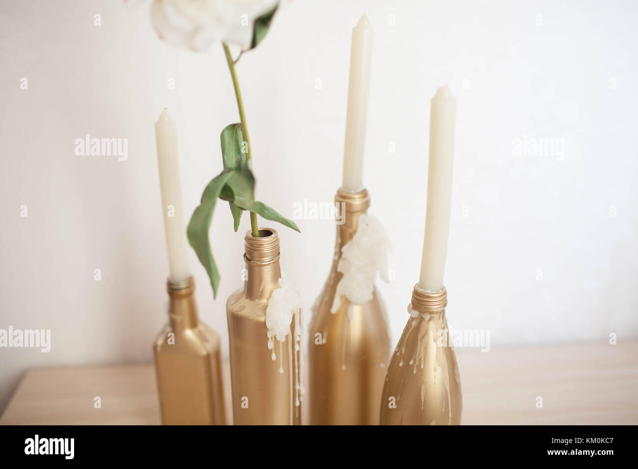 Handmade candlestick from the bottle Stock Photo - Alamy