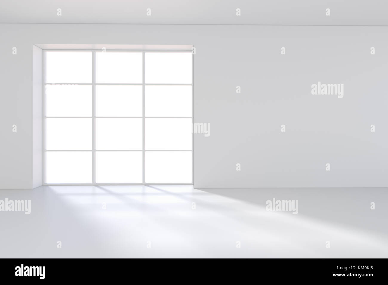 Large window in white room with a bright light. 3D rendering Stock ...