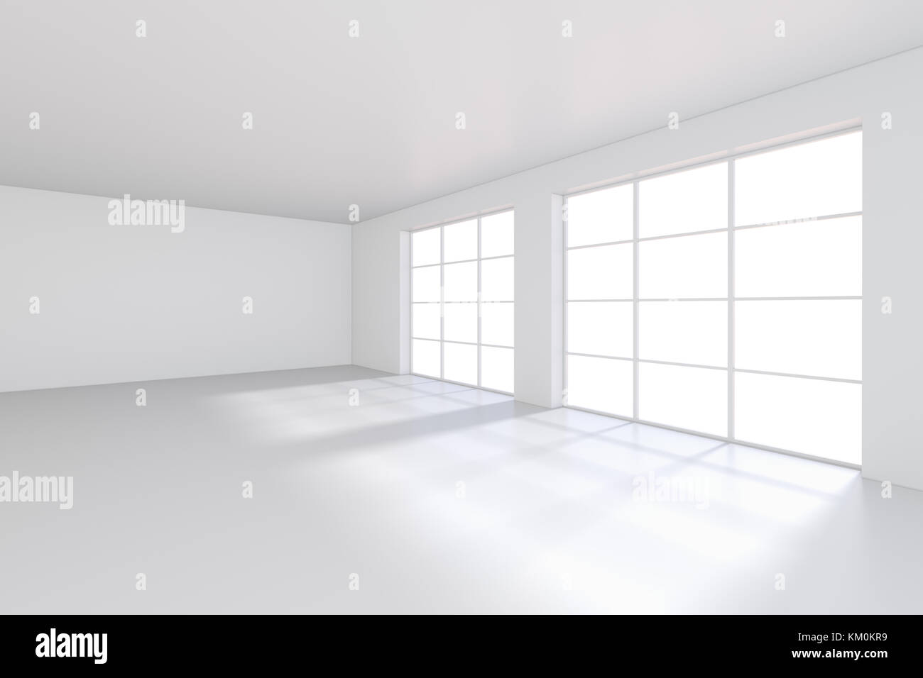 Room with windows and falling light from the window to the floor. 3D ...