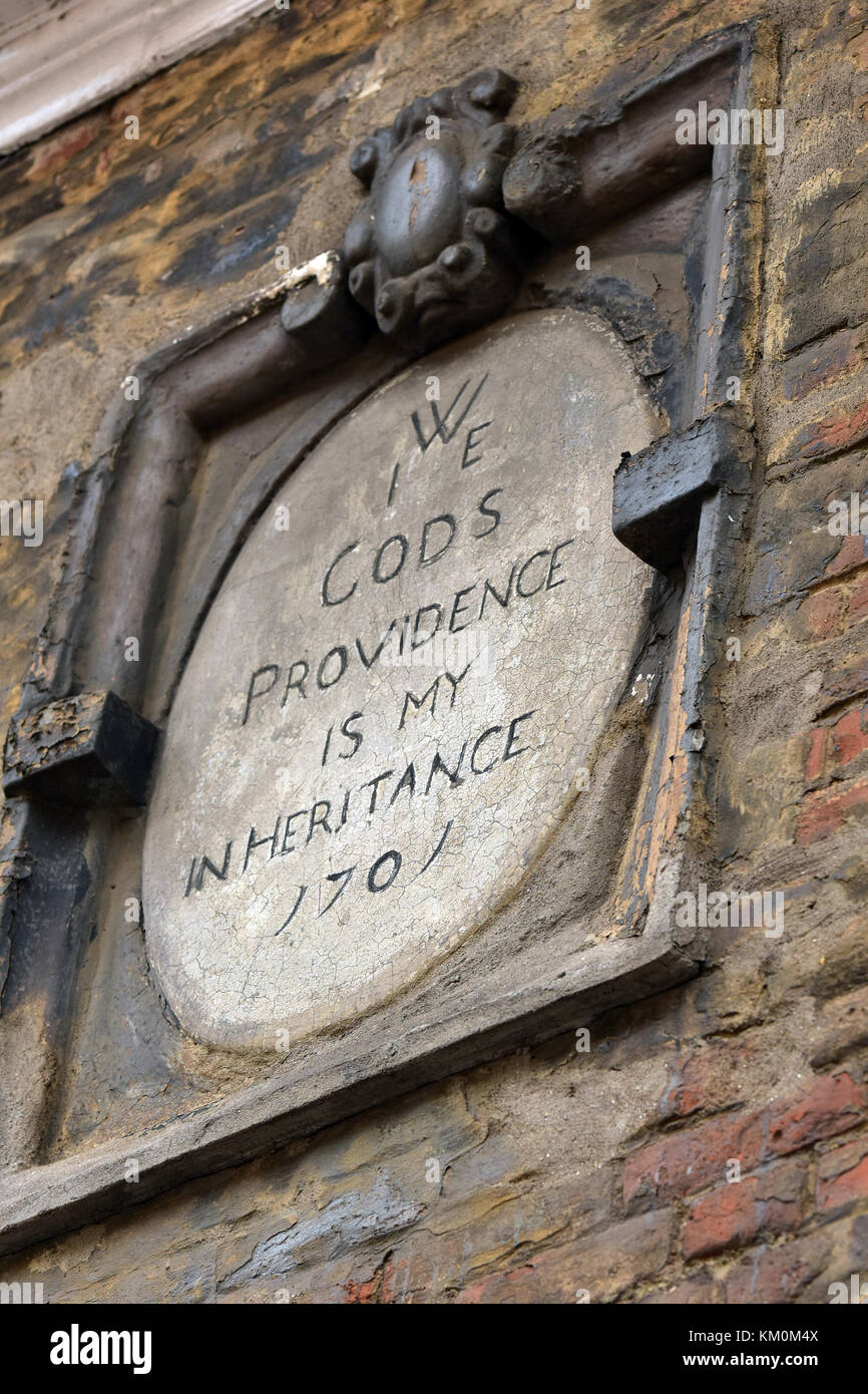 A religious sign dated 1701 on the outside of a building in Newport on ...