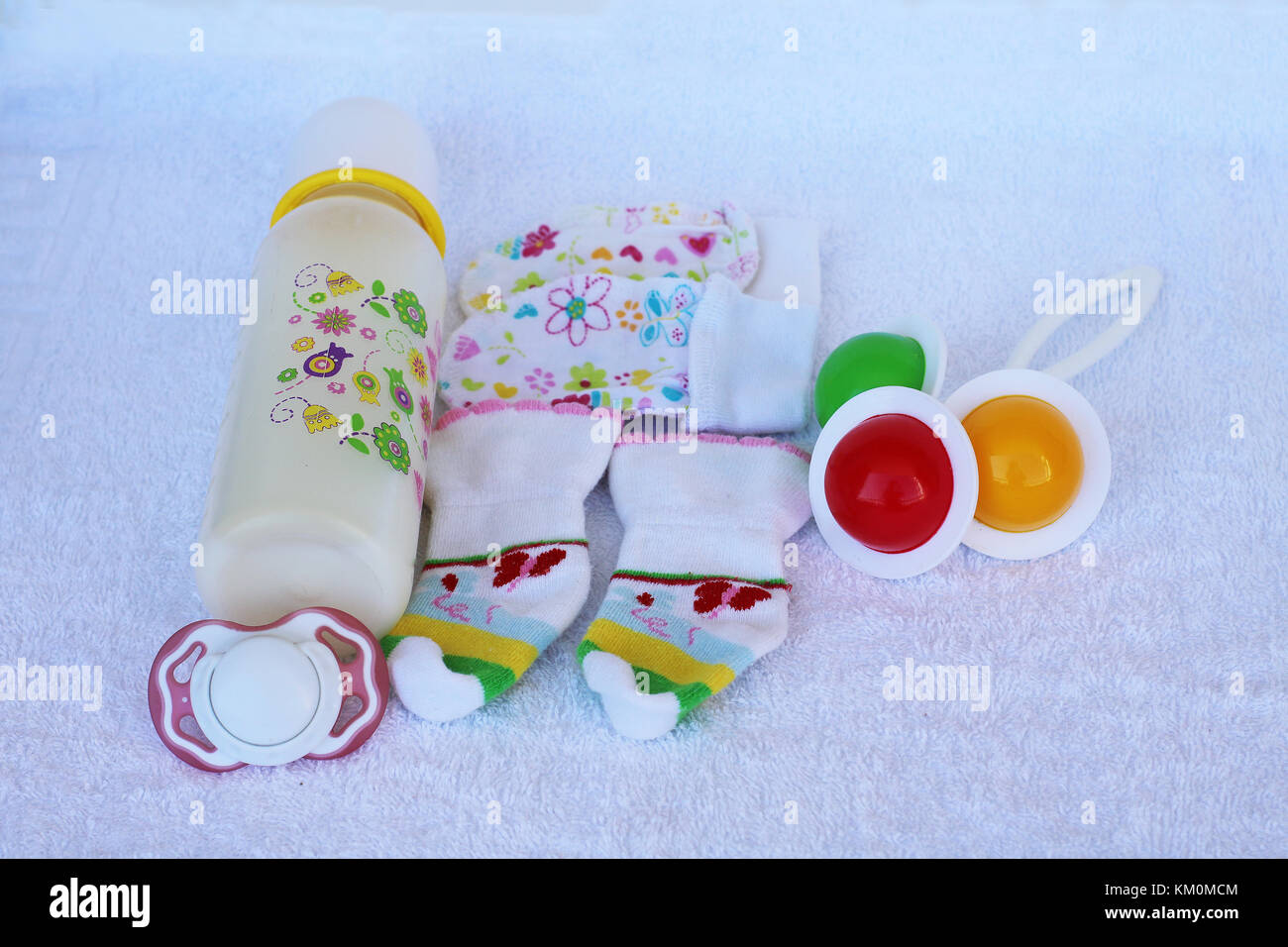 Set for newborn girl with baby milk, toy, pacifier, anti scratch hand ...