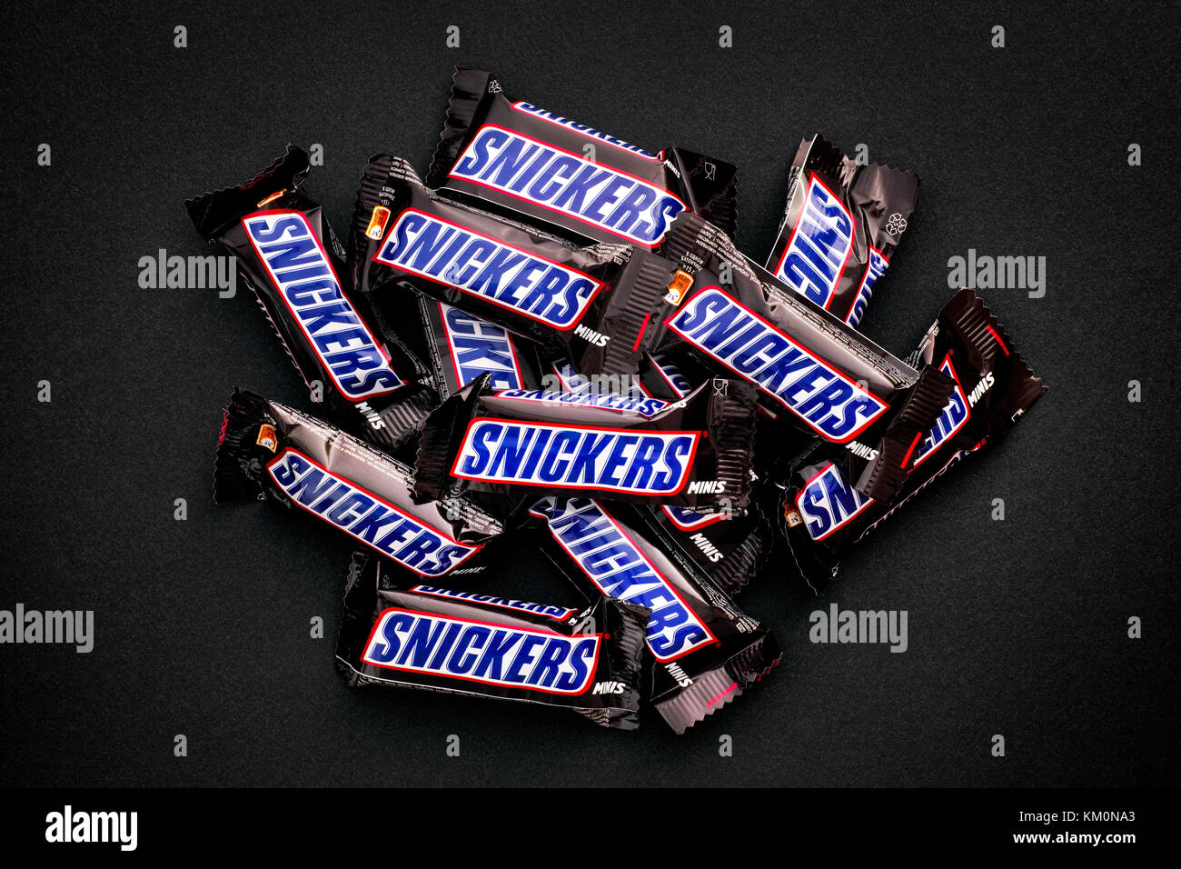 Tambov, Russian Federation - November 15, 2017 Heap of Snickers minis ...