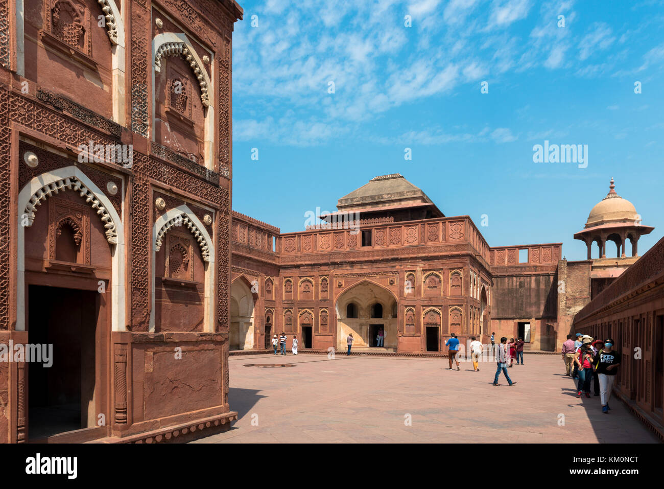 AGRA, INDIA - MARCH 17, 2016: Wide angle picture of the buildings with ...