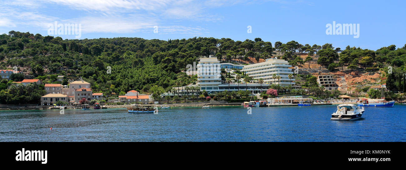 Summer view of the Lafodia hotel, Lopud Island, one of the Elaphiti ...