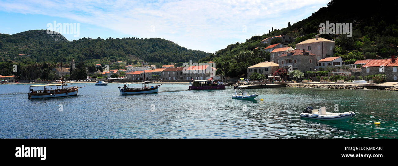 Summer view of the beach of Lopud Island, one of the Elaphiti Islands ...