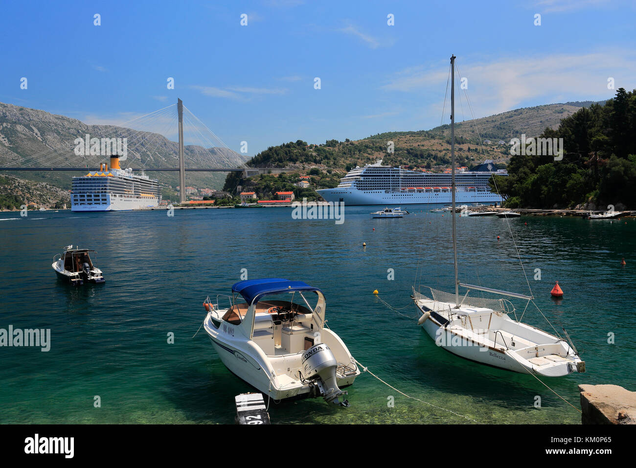 Summer, boats in the Port of Gruz, Lapad town, Dubrovnik, Dubrovnik ...
