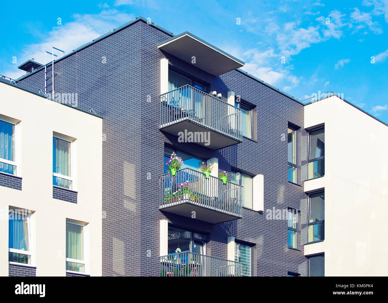Detail of complex of new apartment buildings with balconies Stock Photo ...