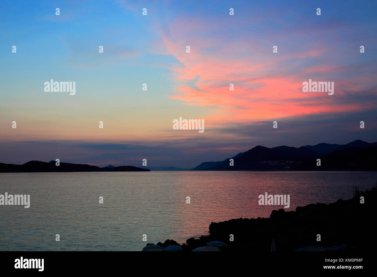 Summer sunset over Lapad Bay beach, Lapad town, Dubrovnik, Dalmatian ...