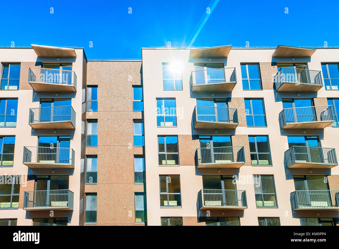 Details of complex of new apartment residential house with balconies ...