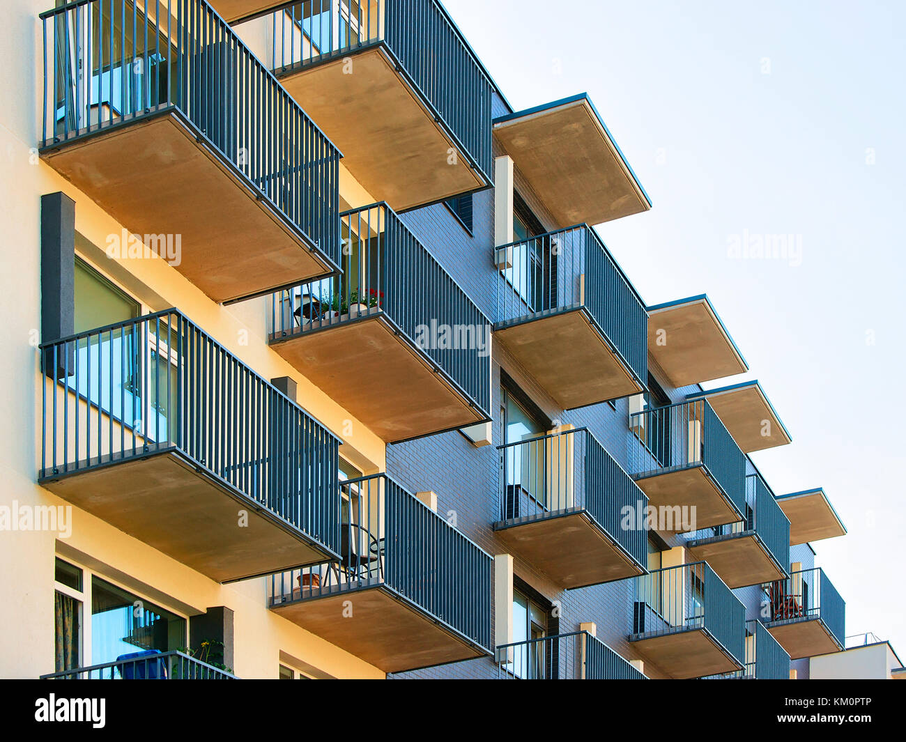 Detail of complex of new apartment residential building with balconies ...