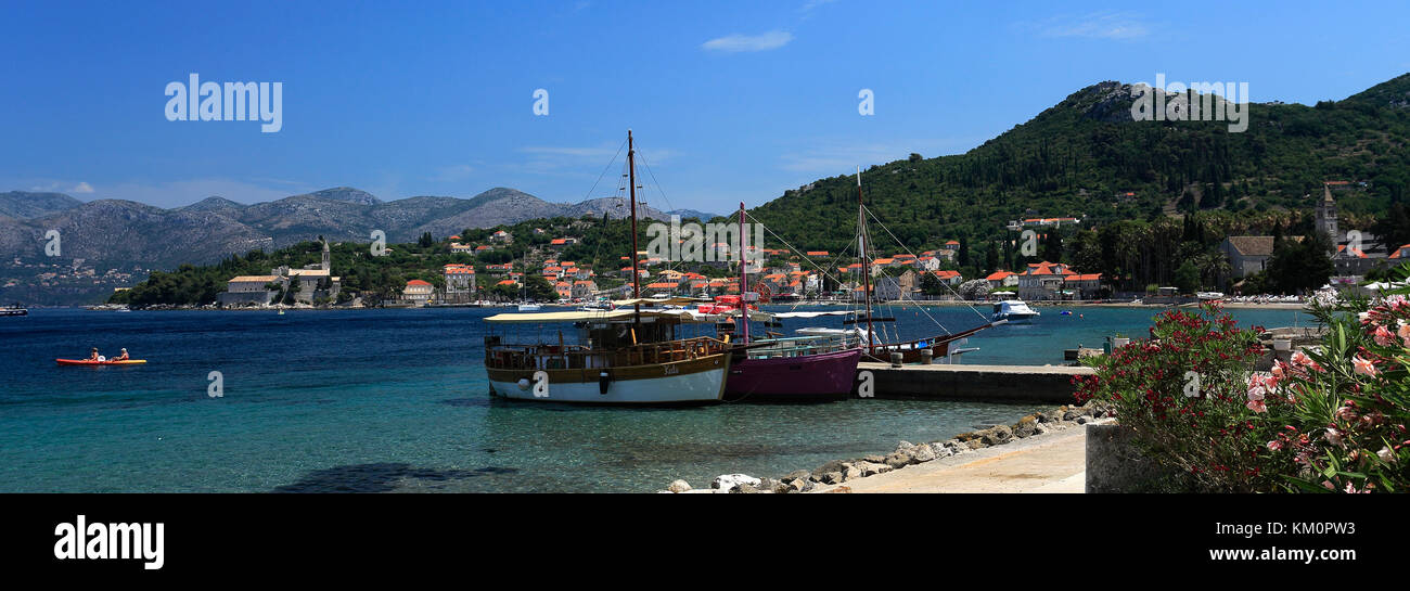 Summer view of the beach of Lopud Island, one of the Elaphiti Islands ...