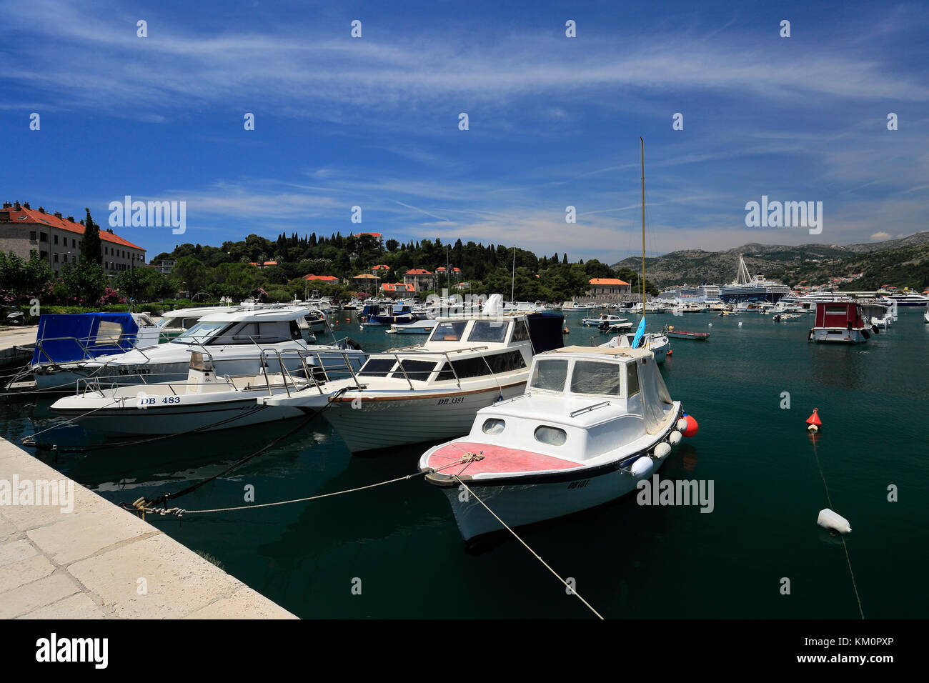 Summer, boats in the Port of Gruz, Lapad town, Dubrovnik, Dubrovnik ...