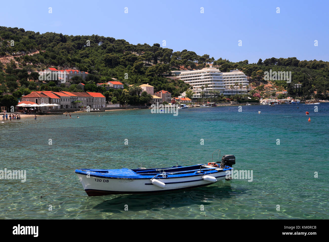 Summer view of the beach of Lopud Island, one of the Elaphiti Islands ...