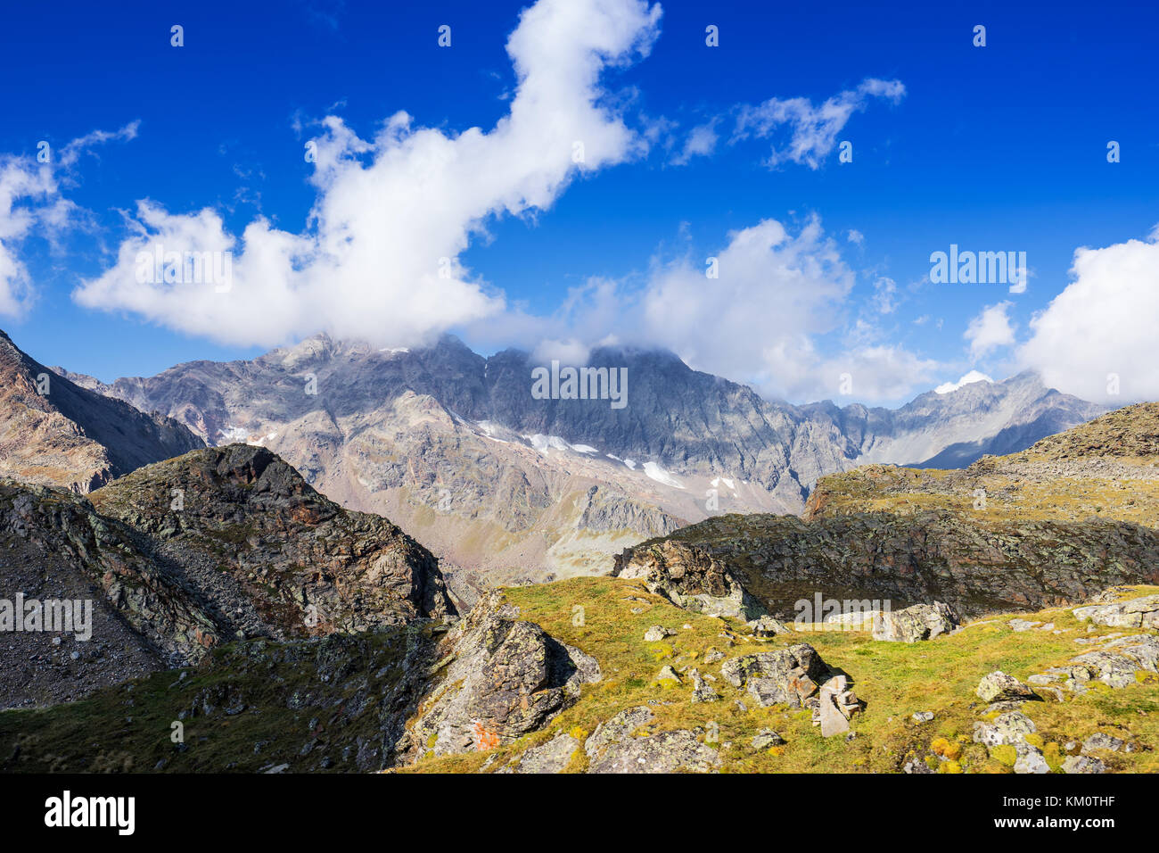 Mountains and peaks landscape. Stubaier Gletscher covered with glaciers ...