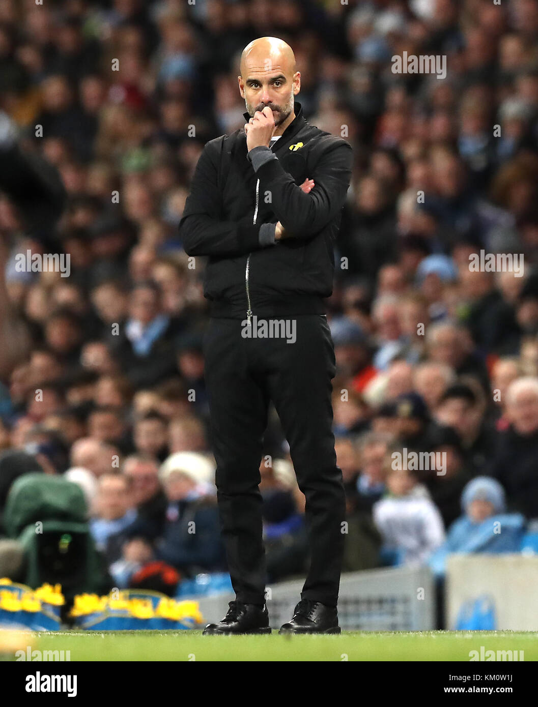 Manchester City manager Pep Guardiola on the touchline during the ...