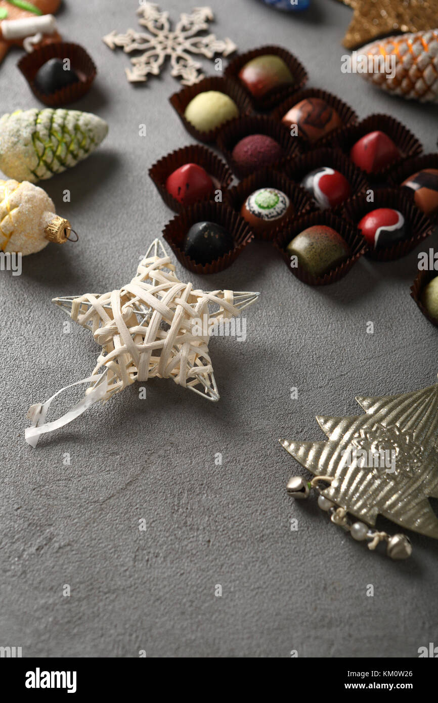Christmas chocolate candy on loft background Stock Photo - Alamy