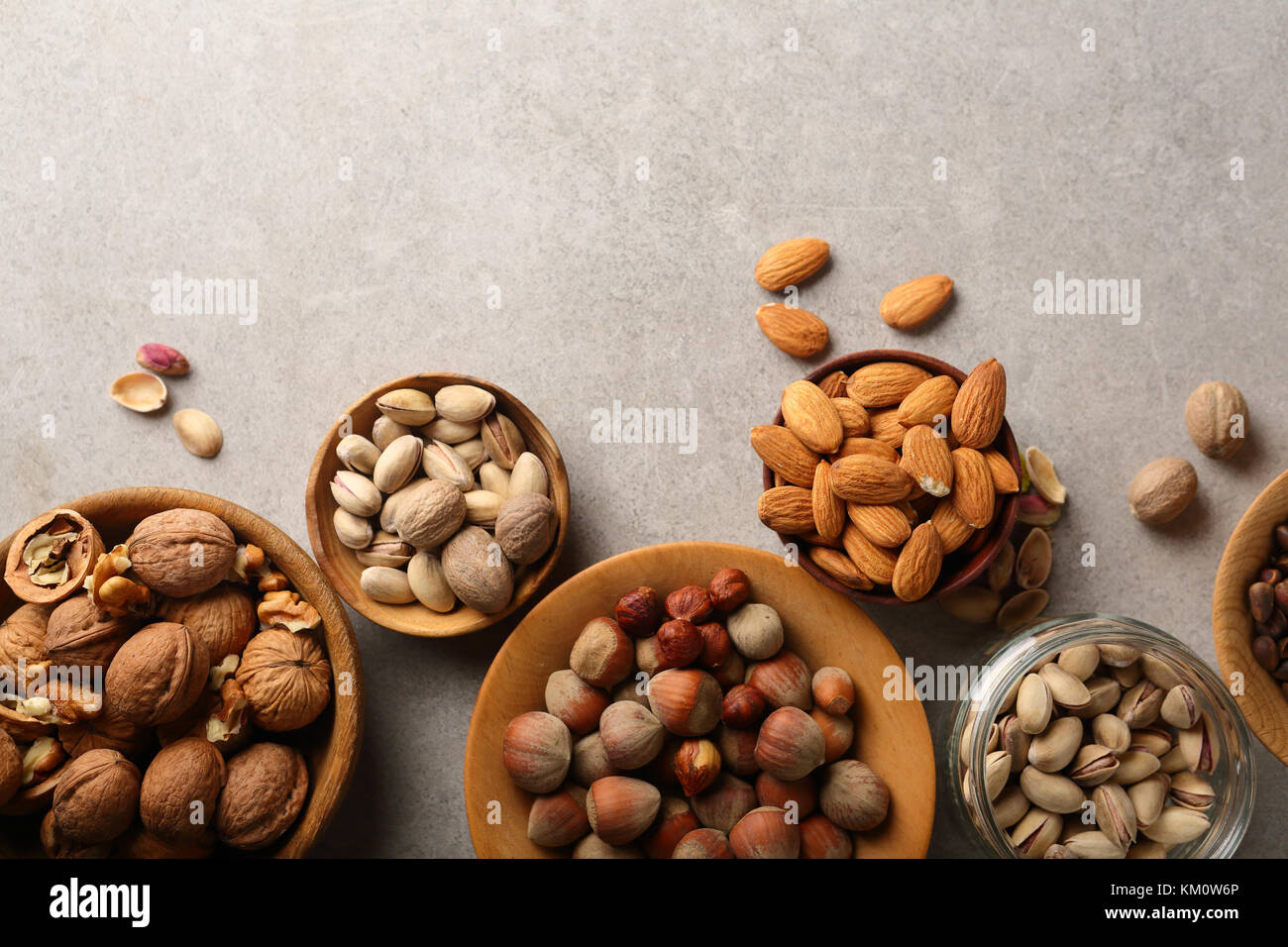 Food background with nuts mix, copy space Stock Photo - Alamy