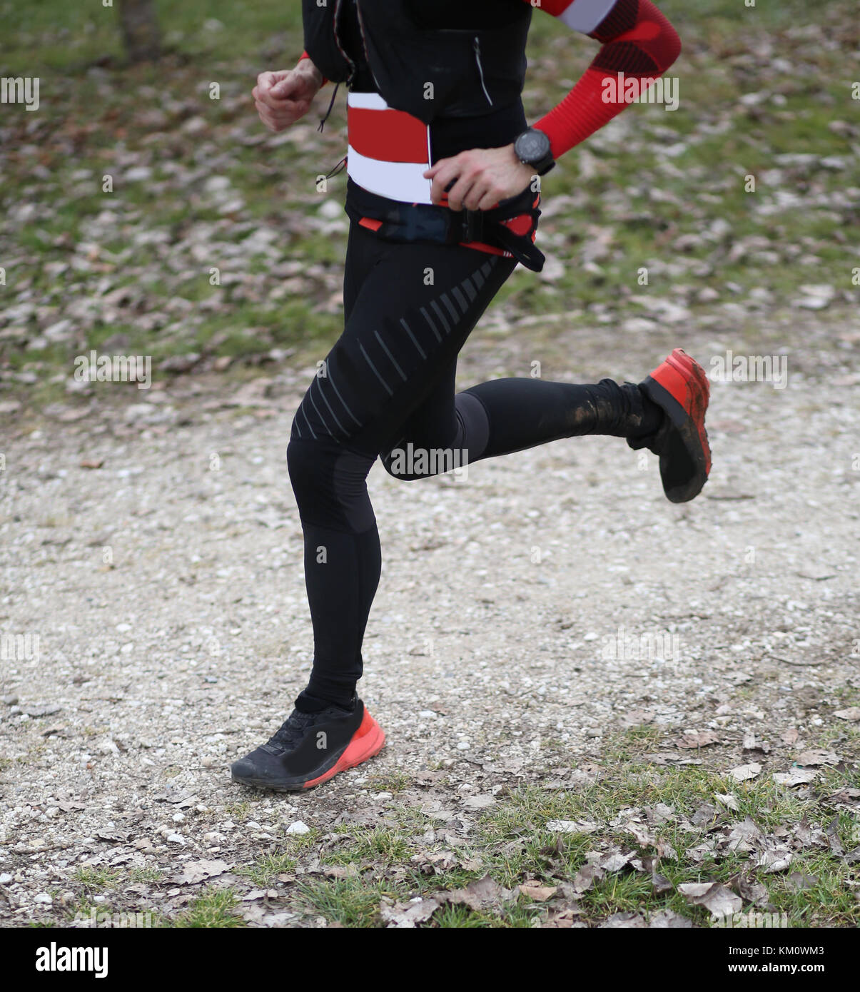 wide ripple of the single runner during the country race Stock Photo ...