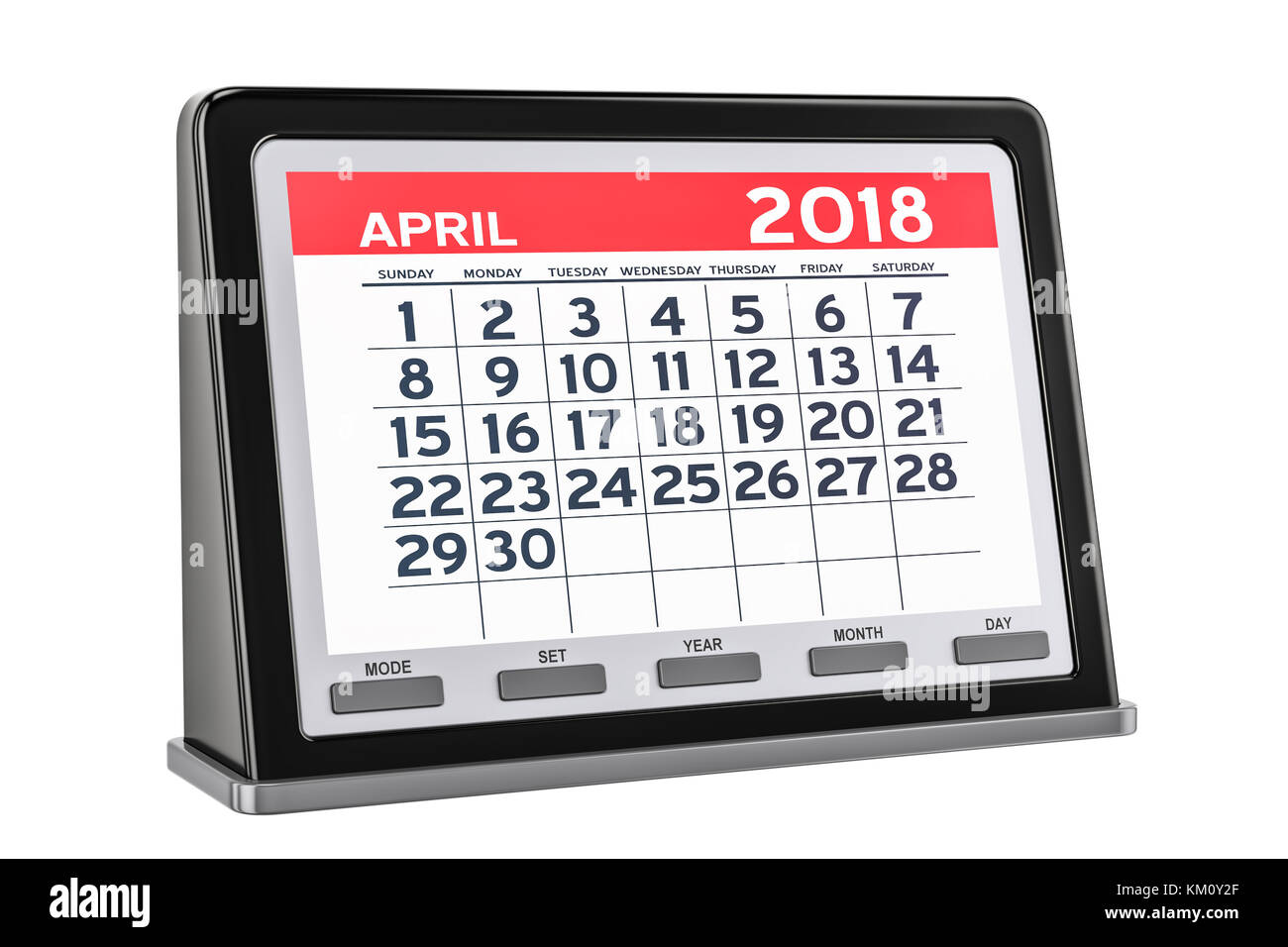 April 2018 digital calendar, 3D rendering isolated on white background ...