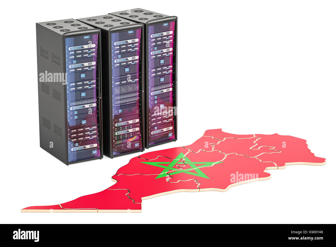 Data Center server racks in Morocco concept, 3D rendering isolated on ...