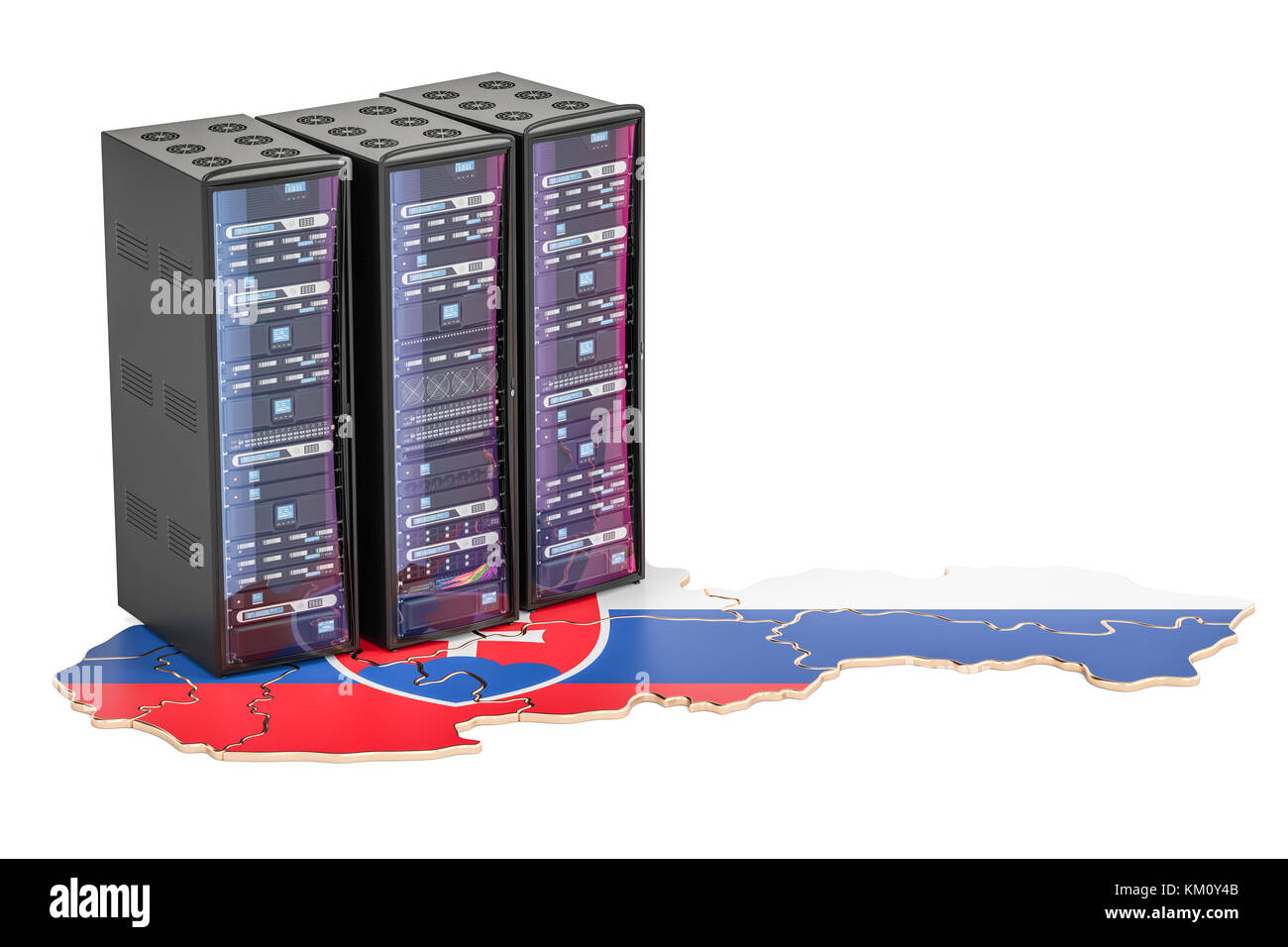 Data Center server racks in Slovakia concept, 3D rendering isolated on ...