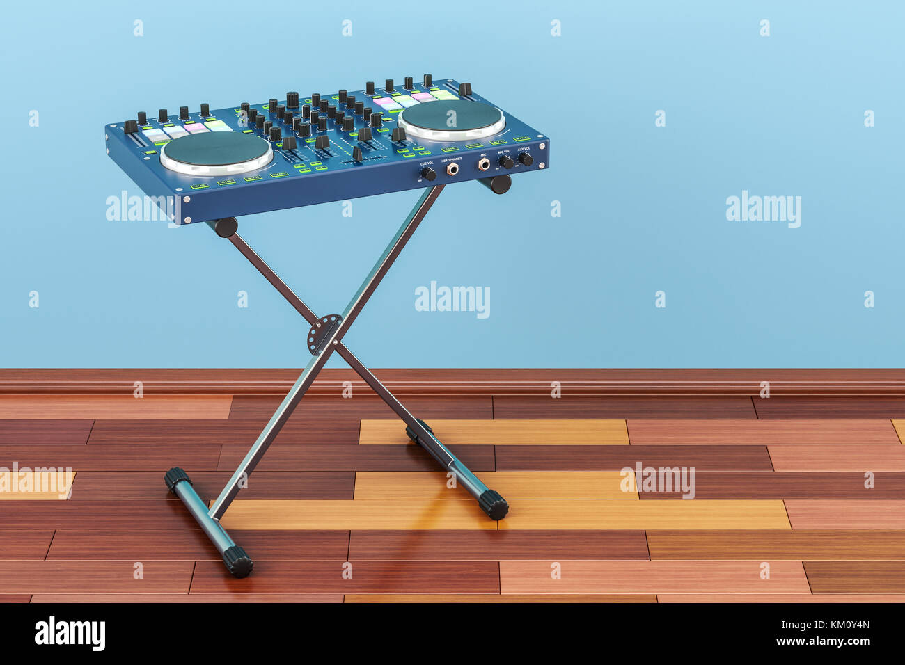 DJ Console in room on the wooden floor, 3D rendering Stock Photo - Alamy