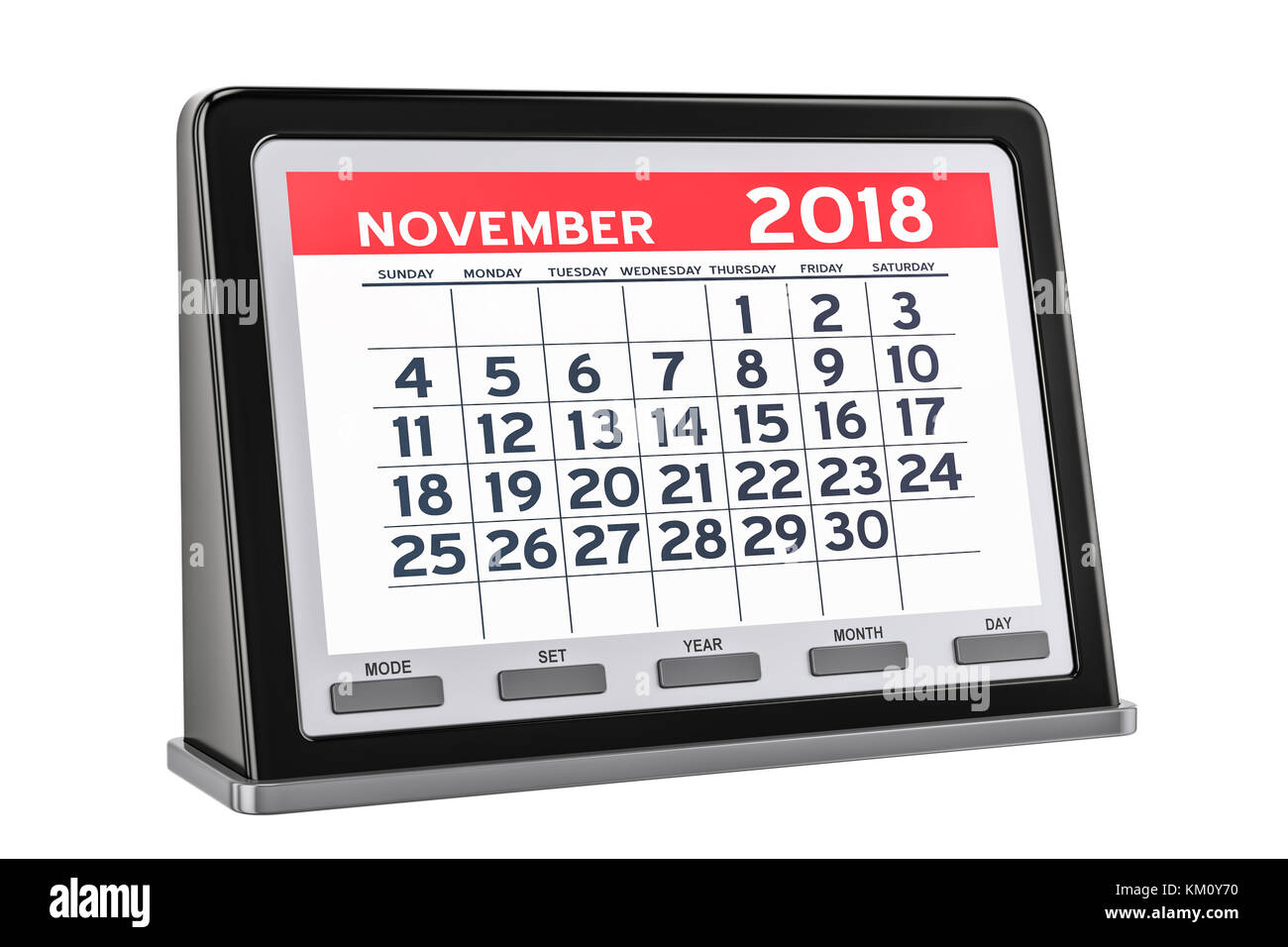 November 2018 digital calendar, 3D rendering isolated on white ...