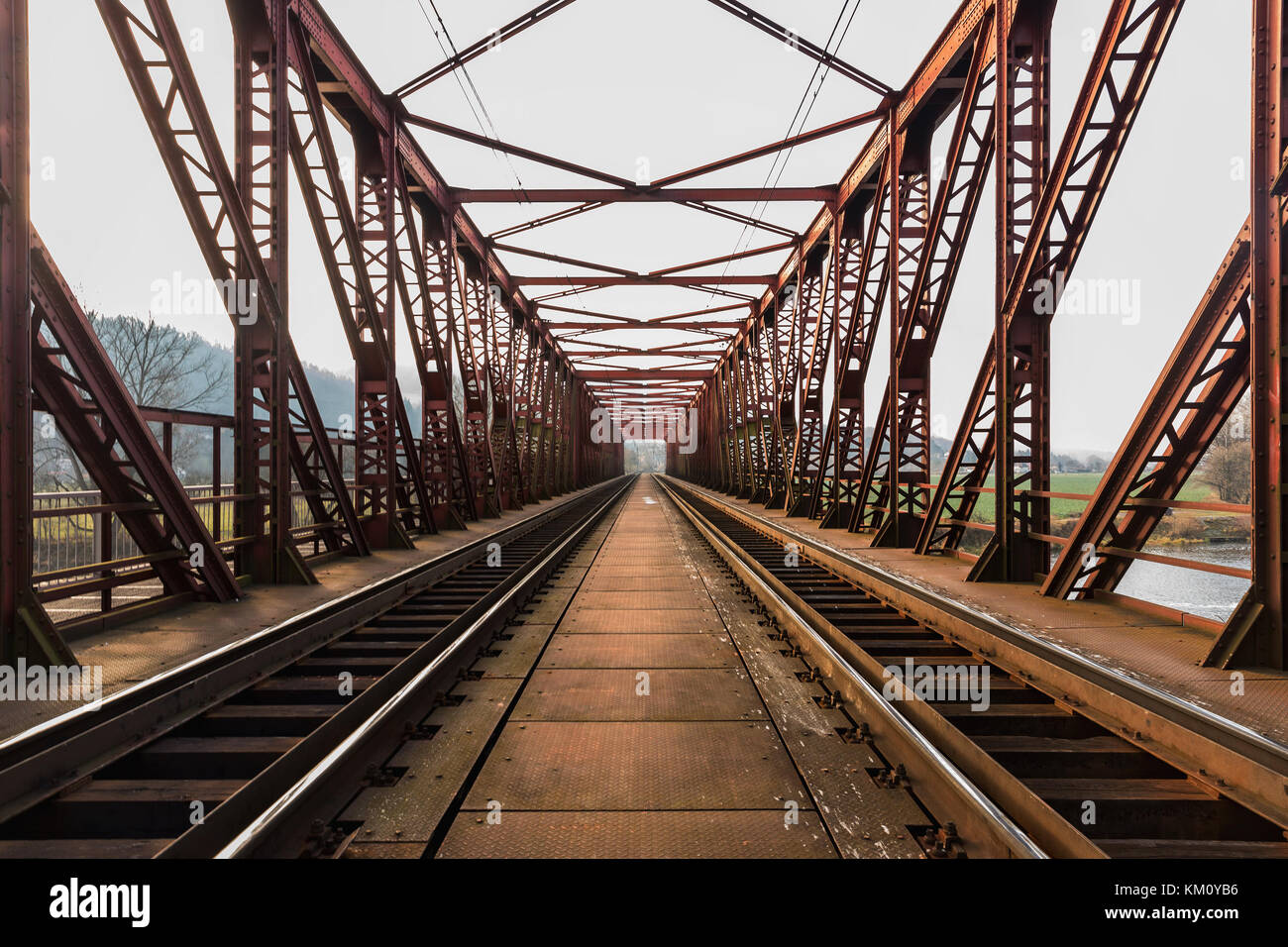 Railway bridge, old red Railway bridge Stock Photo - Alamy